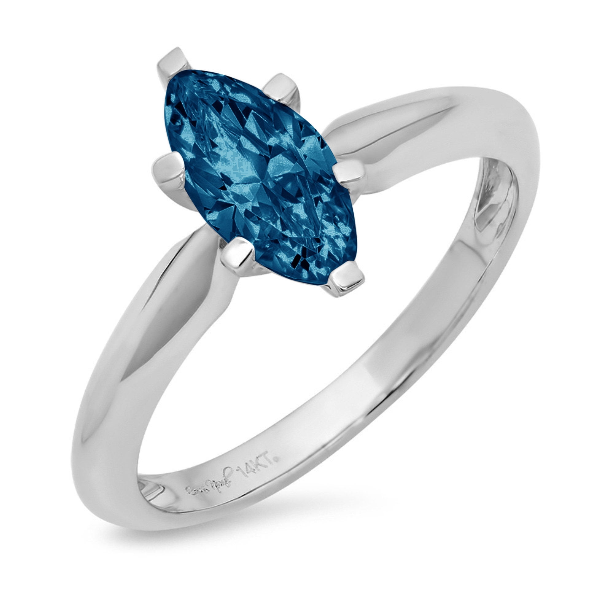 1.5 ct Marquise Cut Natural London Blue Topaz Solitaire 18K White Gold ...