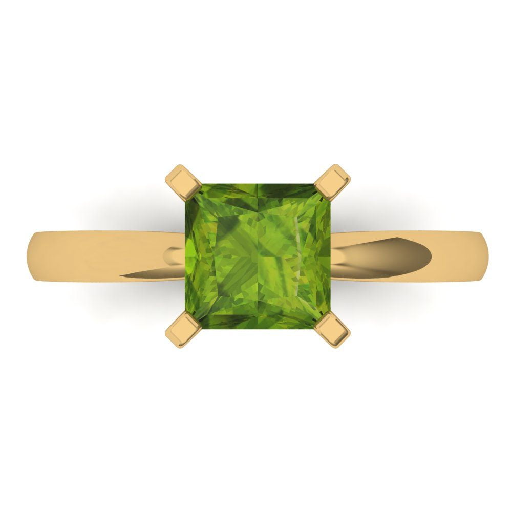1.5 ct Princess Cut Natural Peridot Solitaire Engagement Ring for Women ...