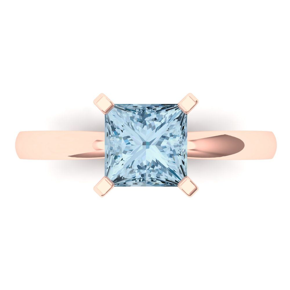 1.5 ct Princess Cut Simulated Blue Diamond Solitaire 18K Rose Gold ...
