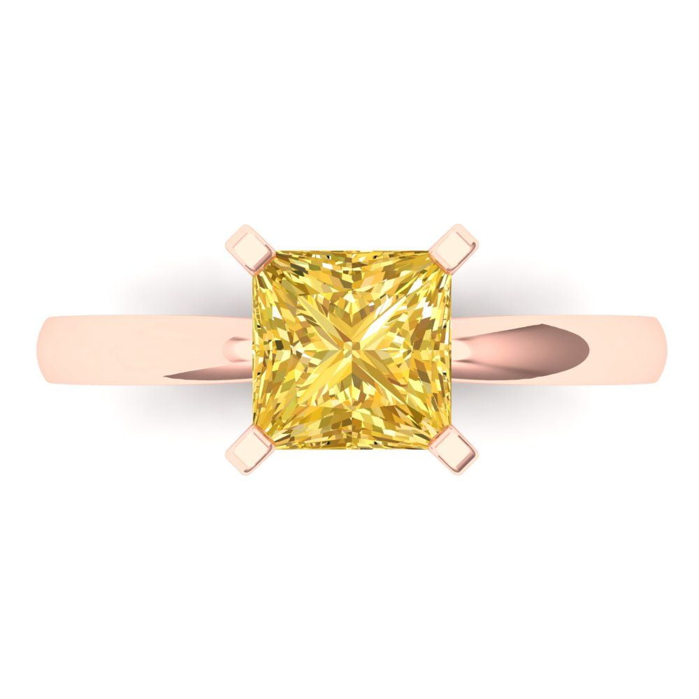 1.5 ct Princess Cut Simulated Yellow Diamond Solitaire 18K Rose Gold ...