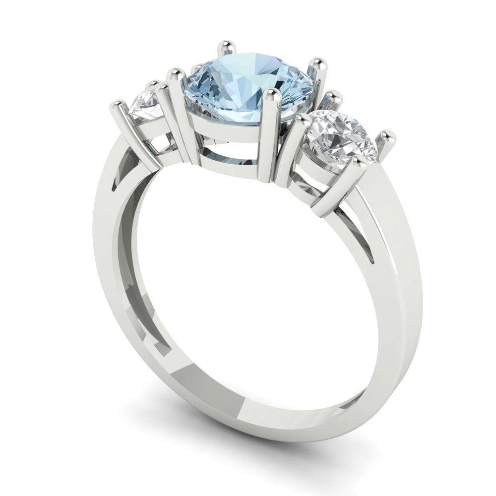 1.5 ct Round Cut Natural Swiss Blue Topaz Three-Stone Engagement Ring ...