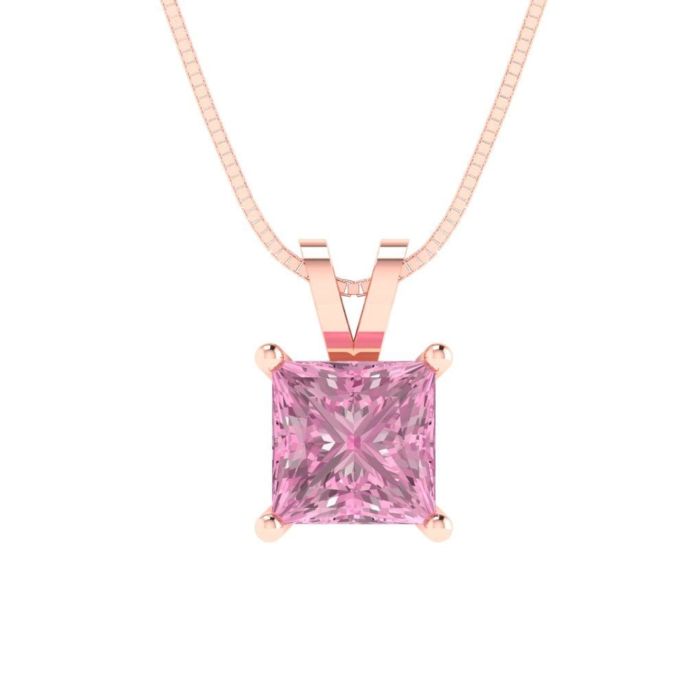 1.5 ct princess cut pink Crystal 18k pink rose hypoallergenic Solid ...