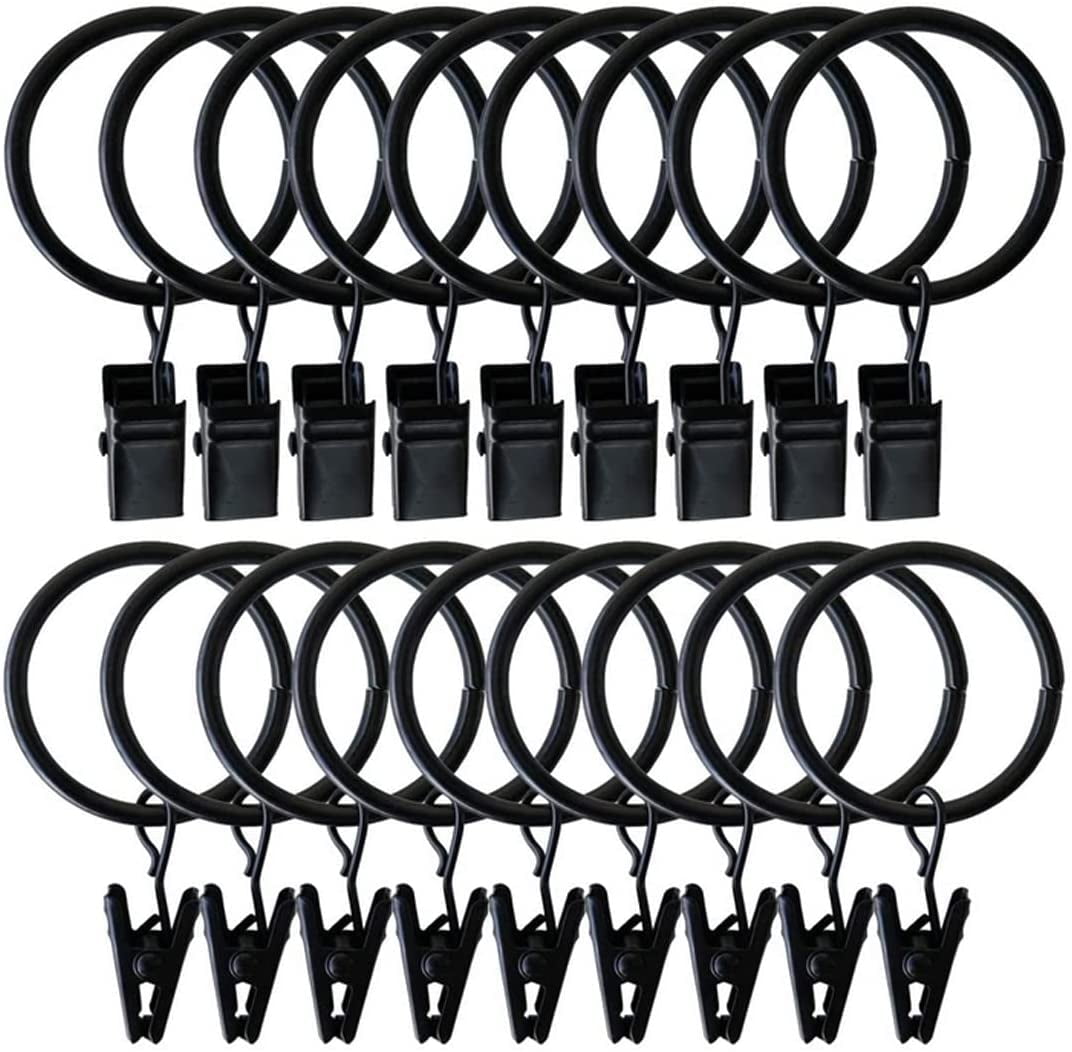 1.5 inch Curtain Rings, 20 Pcs Black Curtain Hooks, Rustproof Metal ...