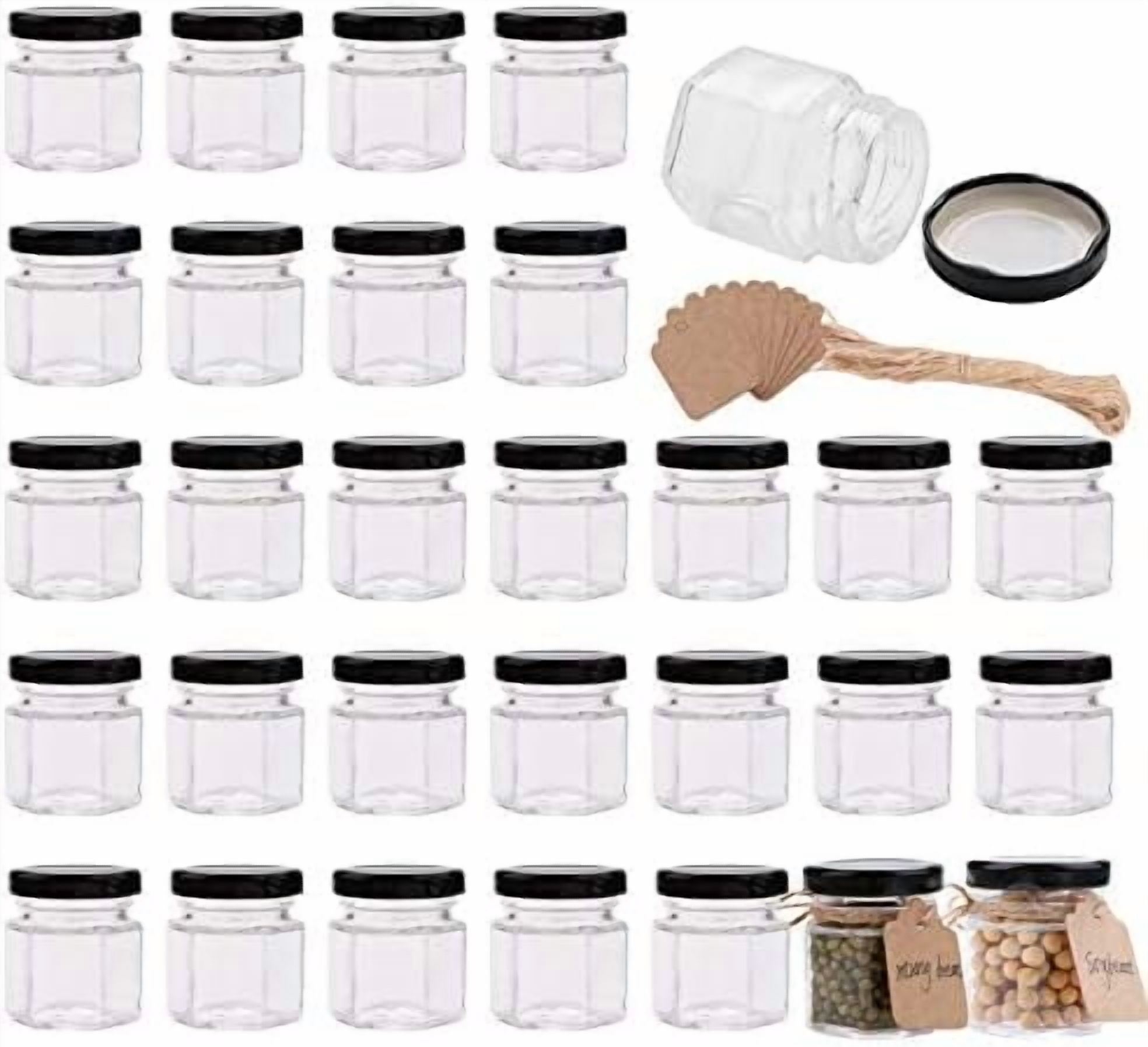 1.5 oz Clear Hexagon Jars, Small Glass Jars With Black Lids, Mason Jars ...