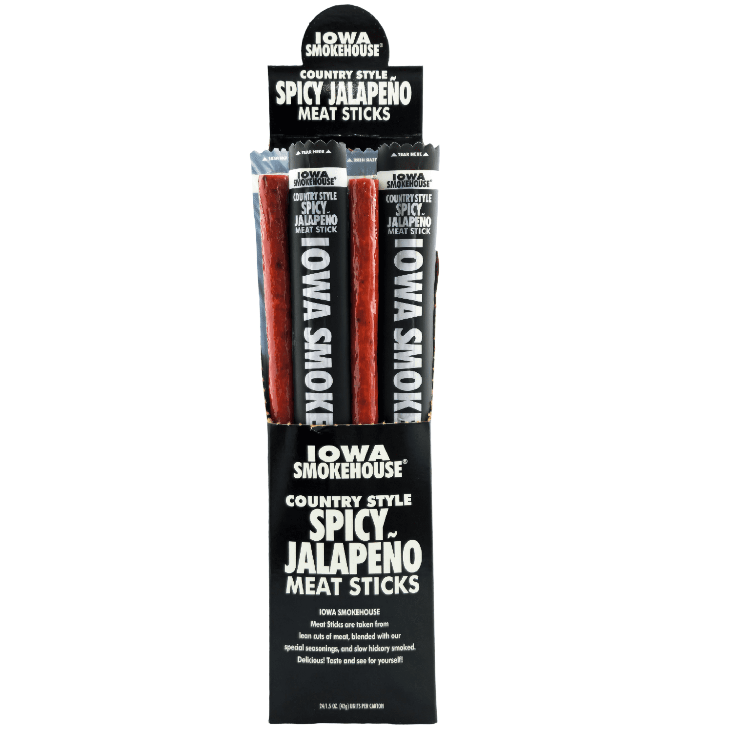 Iowa Smokehouse 1.5 oz Country Style Pork Meat Sticks Spicy Jalapeno ...