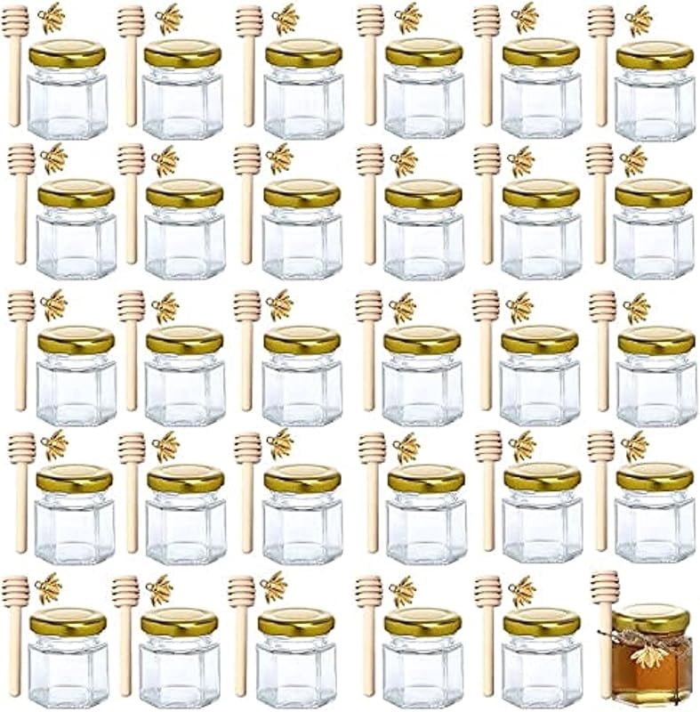 1.5 oz Hexagon Mini Glass Honey Jars -30Pack Honey Jars with Wood ...