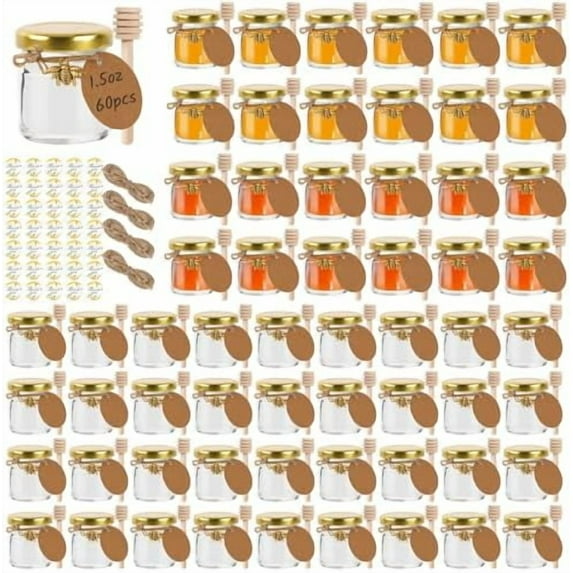 1.5 oz Mini Glass Honey Jars, 60 Pack 45ml Clear Canning Jars Jam Jars ...