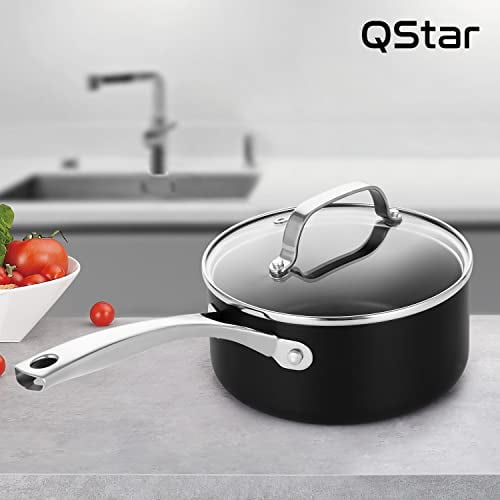 1 5 Qt Hard Anodized Aluminum Nonstick Sauce Pan In Black With Lid And