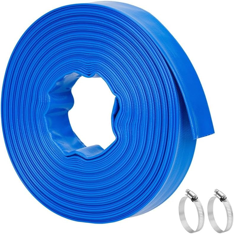 1.5 IN x 100 FT Pool Backwash Hose - Heavy Duty Reinforced Flat PVC ...