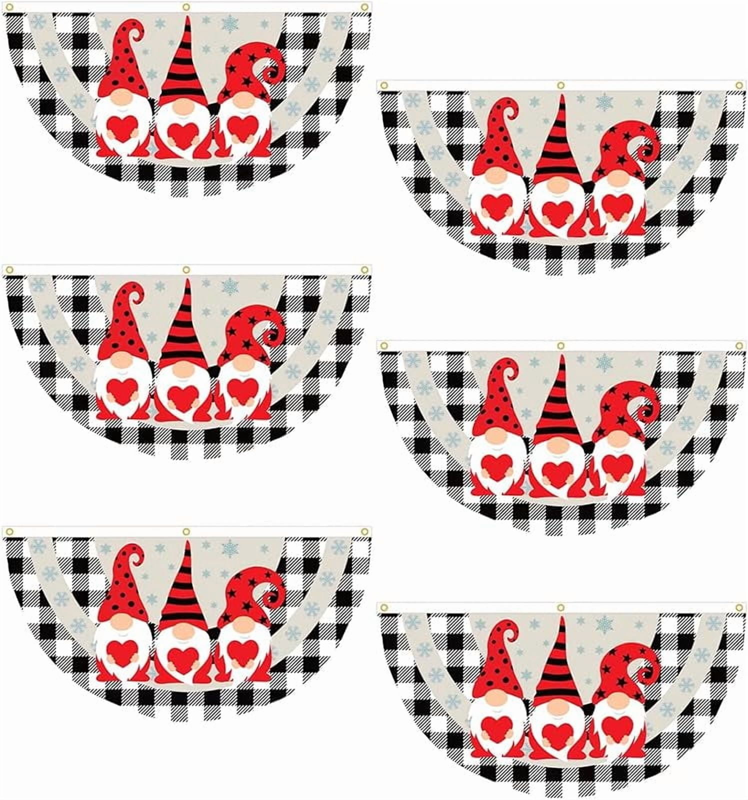 1.5 x 3 Ft Christmas Bunting Flag Plaid Gnome Pleated Fan Flag Half Fan ...