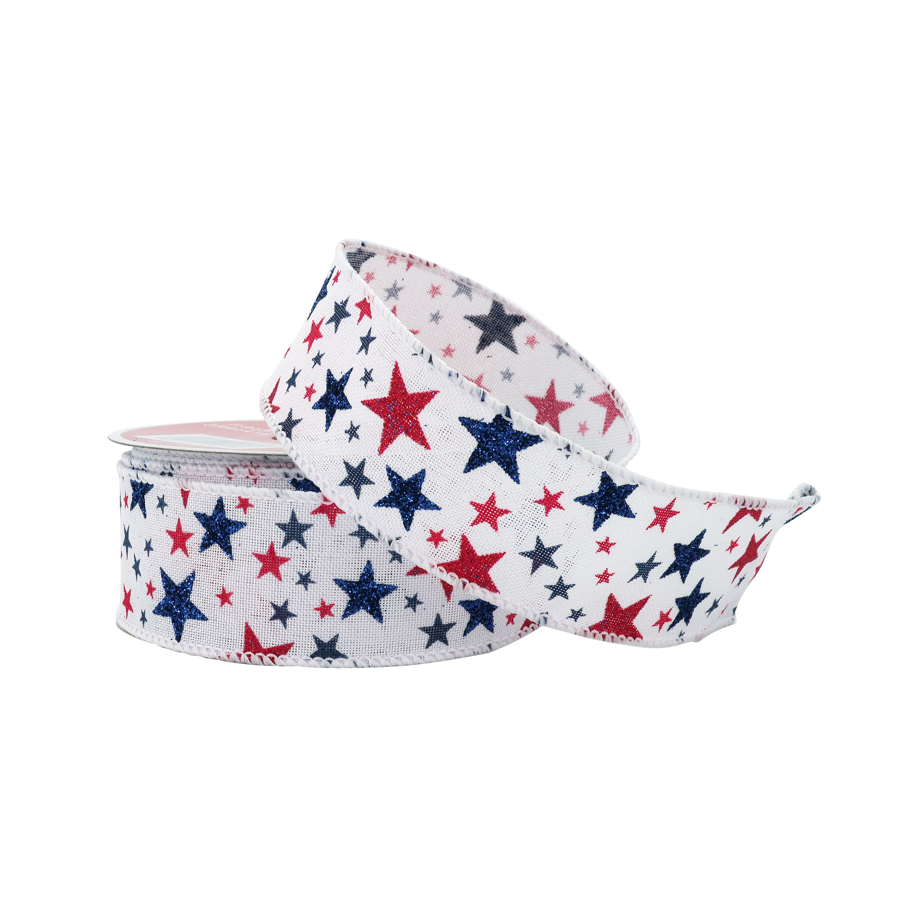 1.5" x 30ft. Linen Wired Glitter Stars Ribbon by Celebrate It® Red ...