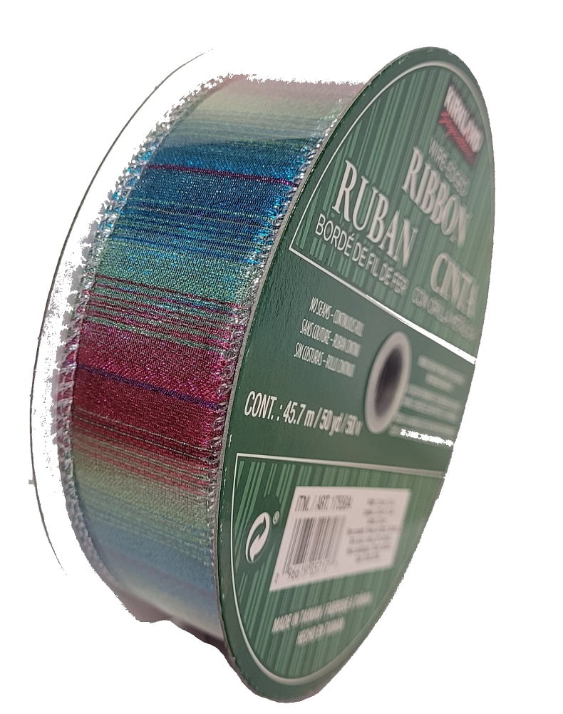 1.5" x 50 Yards Rainbow Shiny and Silver Trim Ribbon with Wired Edge ...