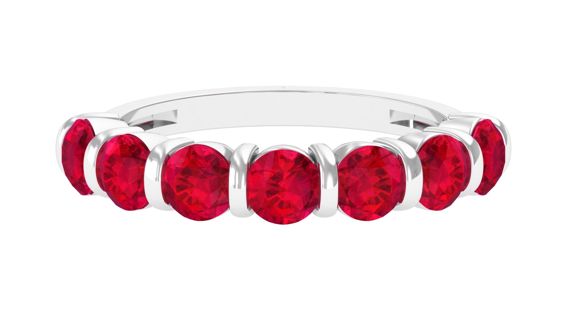 1.50 CT Bar Set Created Ruby Half Eternity band Ring, 14K White Gold ...