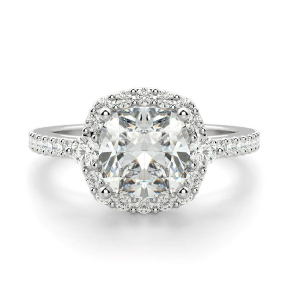2.00Ct Cushion Cut Moissanite Hidden Halo & Pavé Solitaire Engagement ...