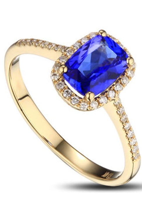 1.50 Carat Oval cut Blue Sapphire and Diamond Halo Engagement Ring in ...