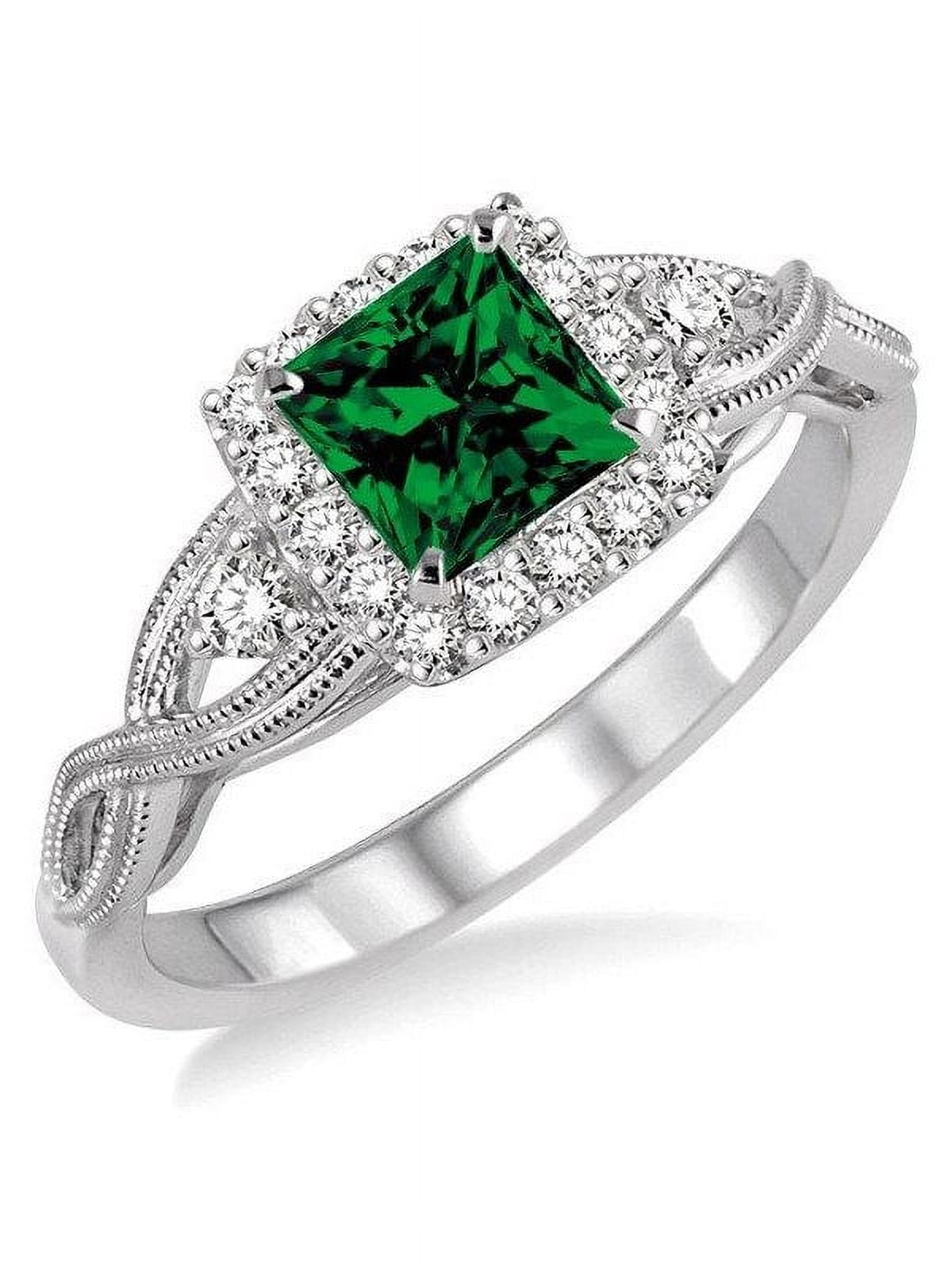 1.50 Carat Princess cut Emerald and Diamond Engagement Ring in 14k ...