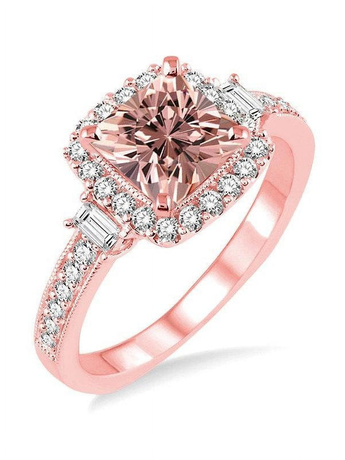 1.50 Carat Princess cut Morganite and Diamond Engagement Ring in 14k ...