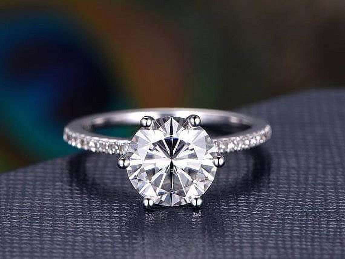 Classic Round Cut Solitaire 1 Carat Moissanite Diamond Engagement Ring With 18K White Gold ...