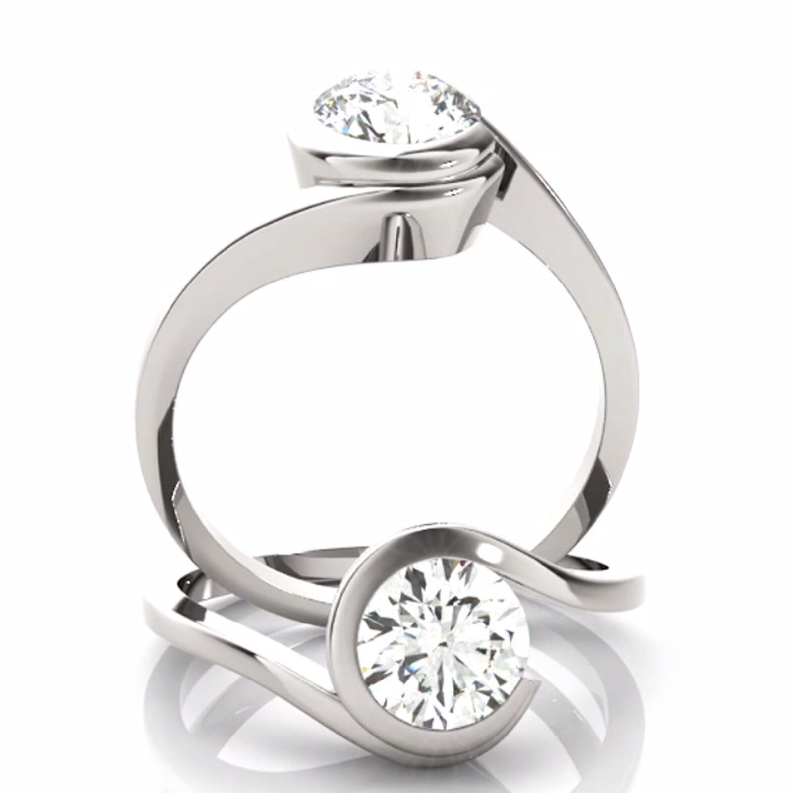 1.50 Ct Round Cut Simulated Diamond Ring, Half Bezel Set Diamond ...