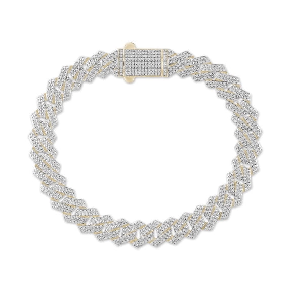 1.50 Cttw Natural Diamond Men's Cuban Link Bracelet in 10K Yellow Gold ...