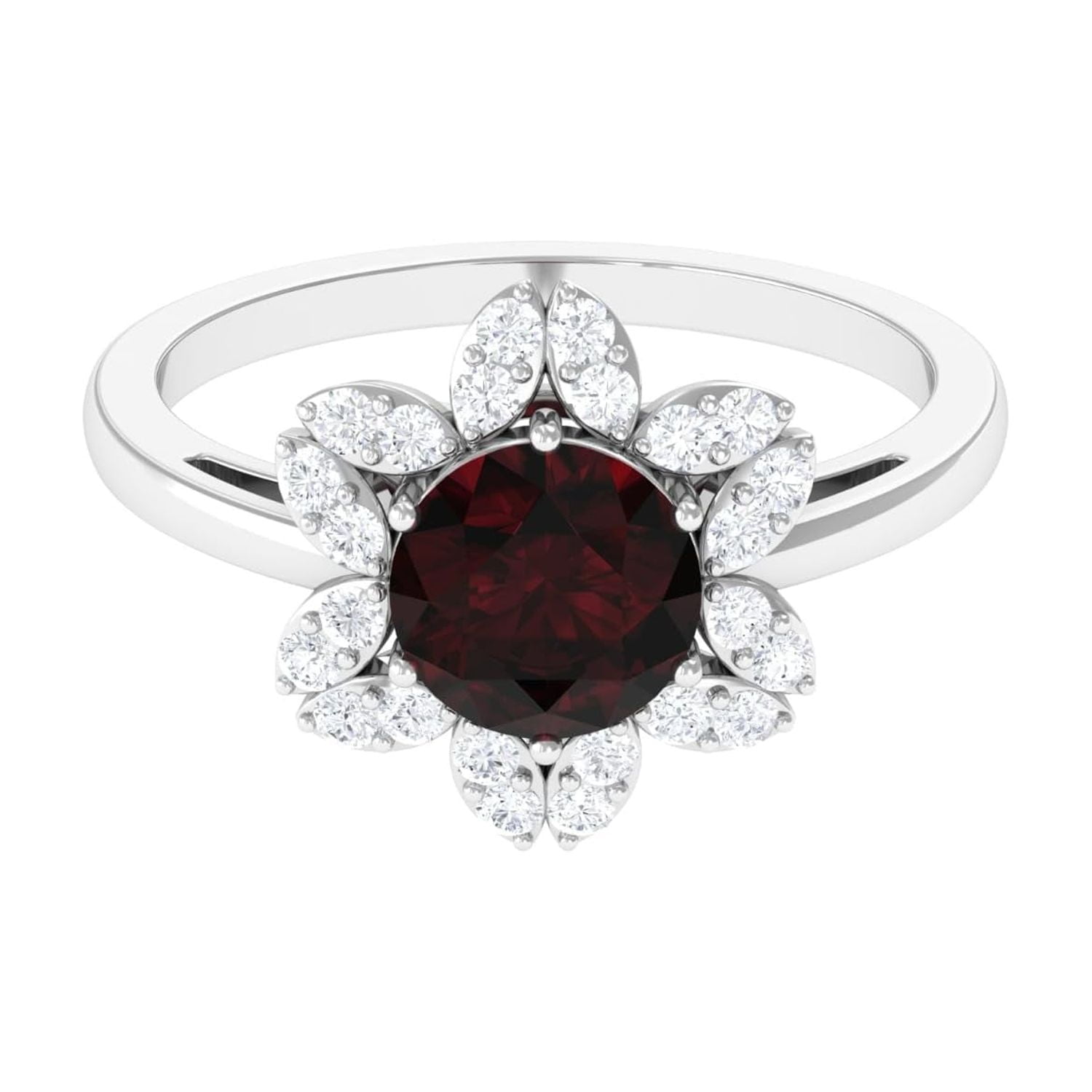 1.50 Ctw Round Red Garnet Gemstone 925 Sterling Silver Art Deco Flower ...