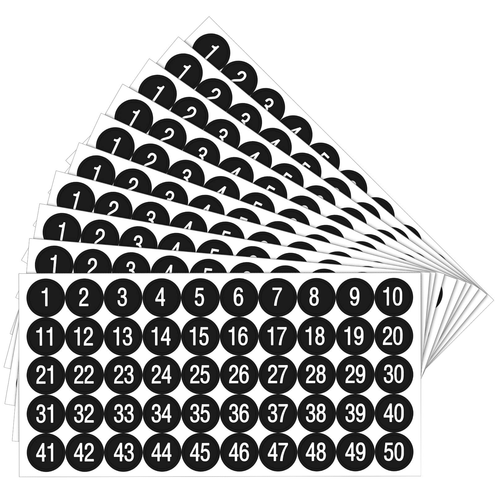 1 to 50 Small Round Number Stickers, Self Adhesive Vinyl Waterproof ...
