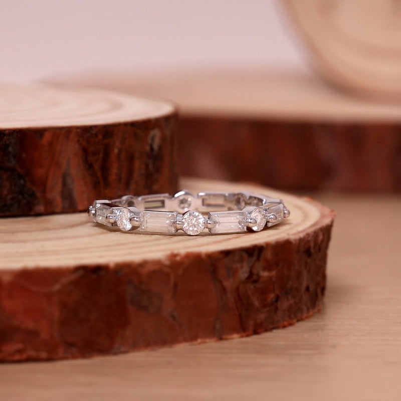 1.50 TW Baguette and Round Moissanite Wedding Band - Floating Bubble ...