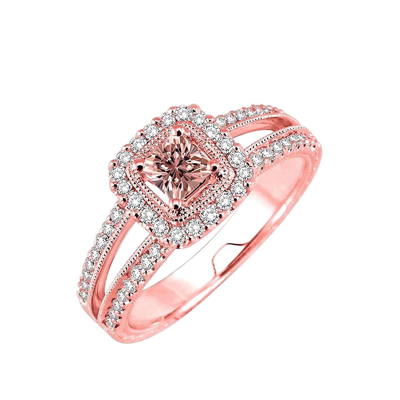 1.50 carat Real Morganite and Man made diamond moissanite Engagement ...