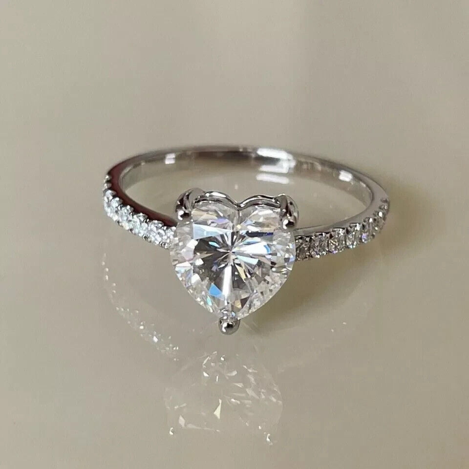 1.50Ct Heart Cut Lab Created Diamond Wedding Ring 14K White Gold Plated ...