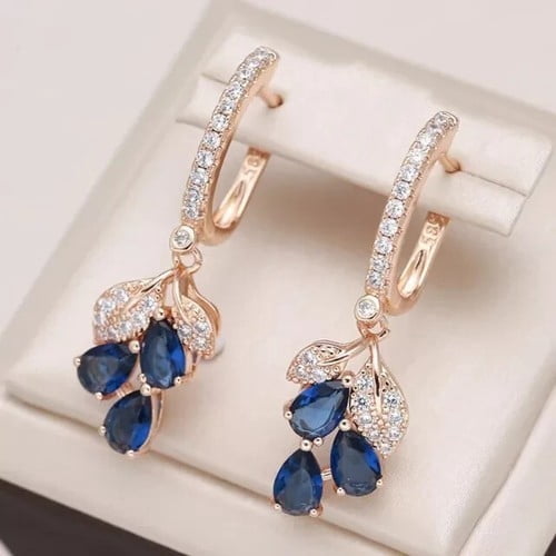 1.50Ct Pear Cut Lab-Created Sapphire Drop/Dangle Earrings 14K Rose Gold ...