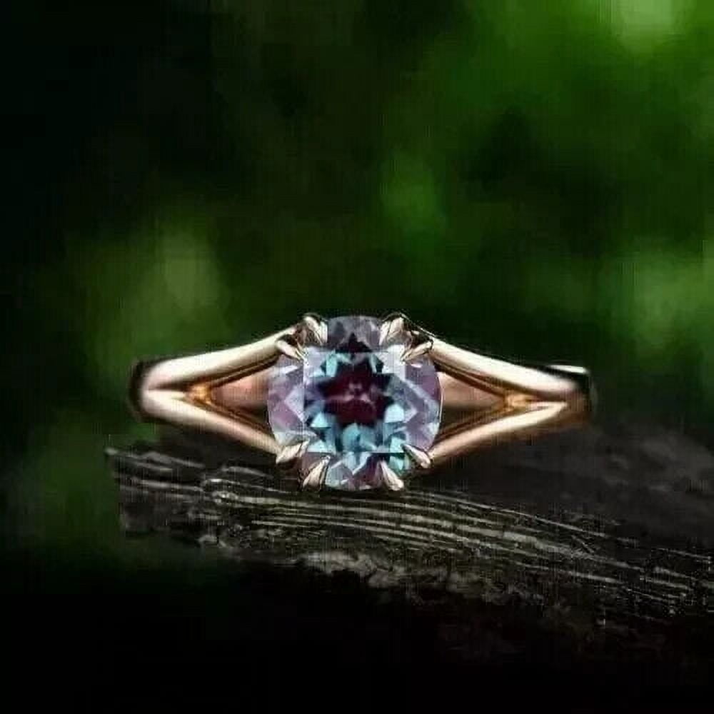 1.50Ct Round Cut Lab-Created Alexandrite Solitaire Engagement Ring 14K ...