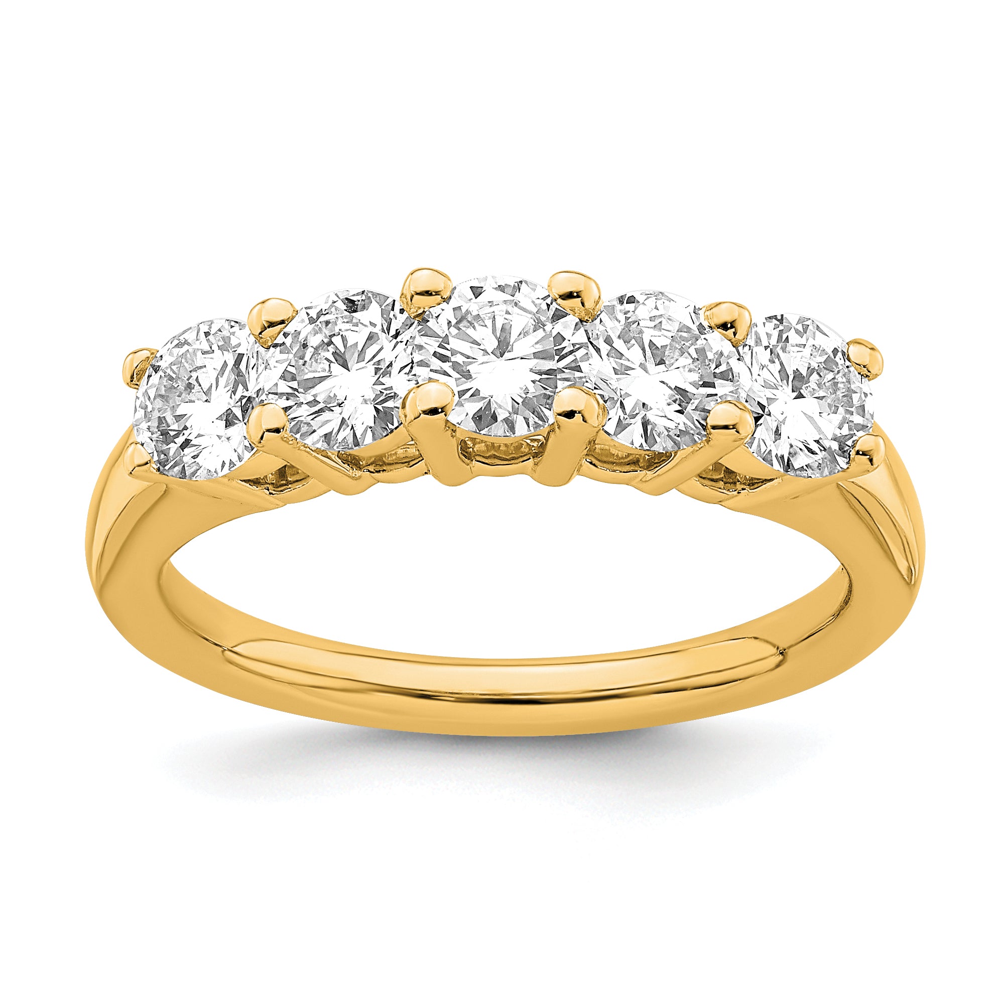 1.50ct. CZ Solid Real 14K Yellow Gold 5-Stone Wedding Band Ring ...