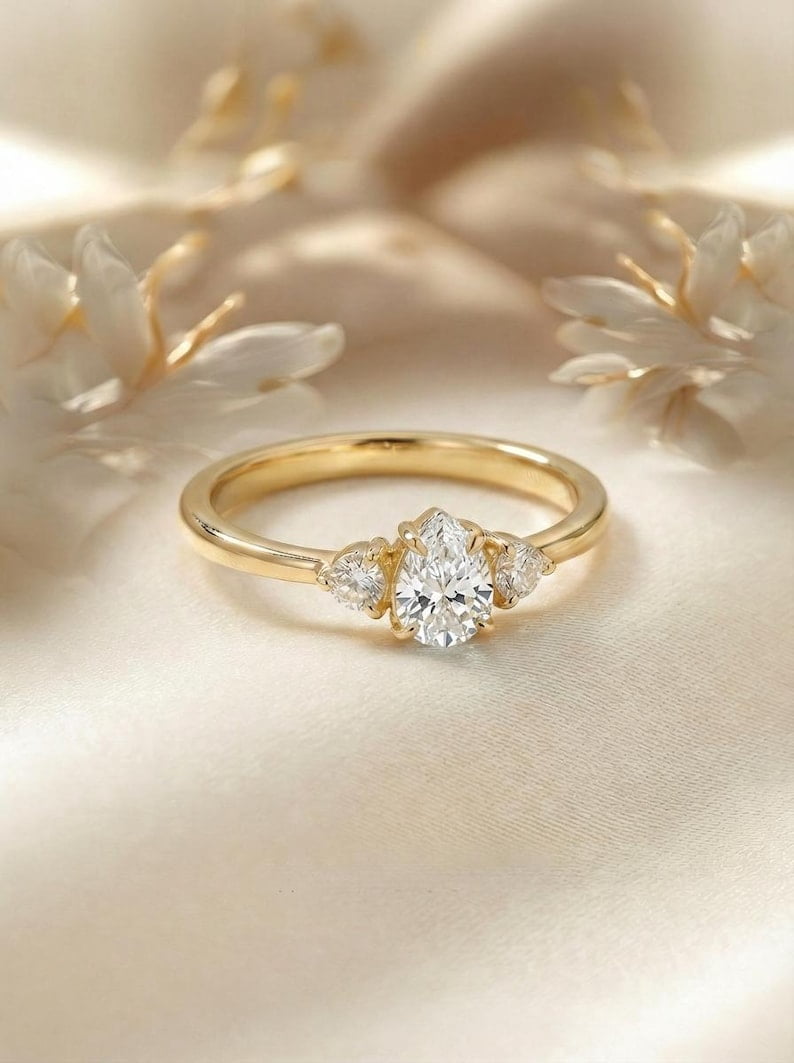1.50ct Moissanite Ring Pear Cut Vintage Engagement Ring 14k Goldplated ...