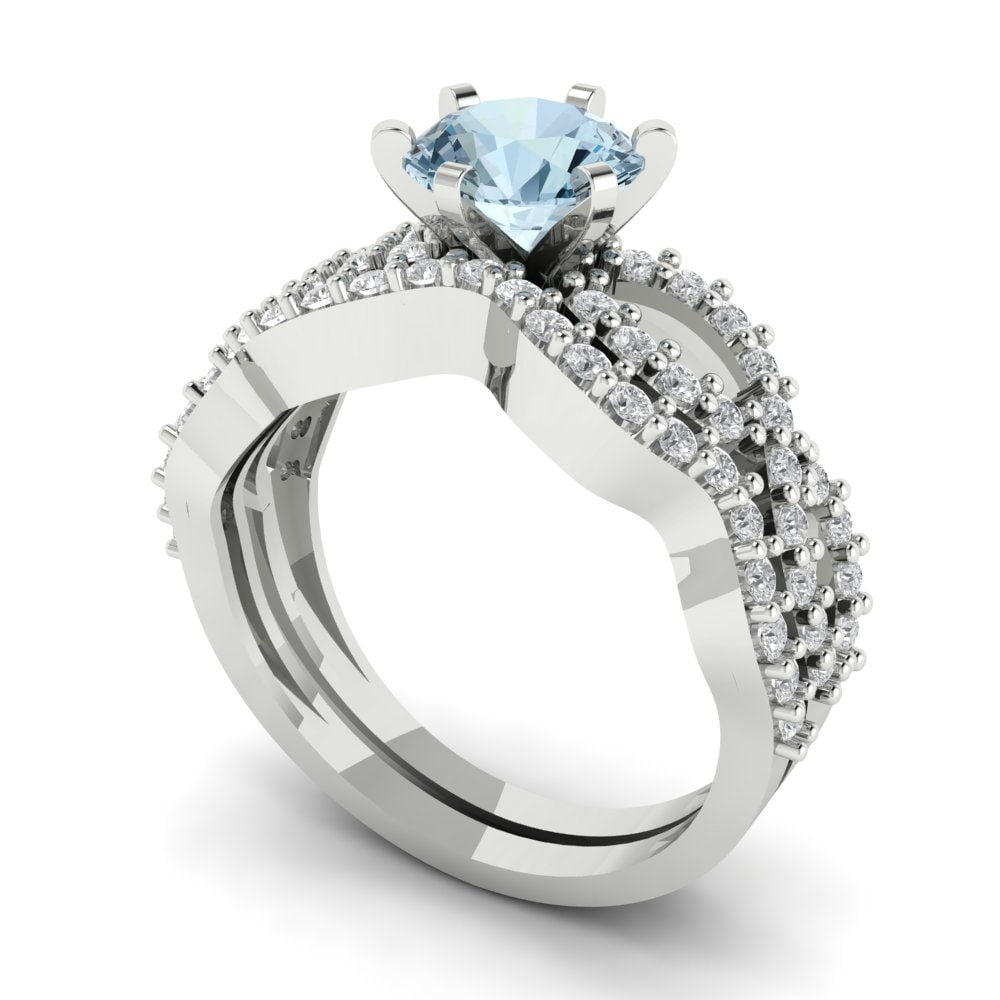 1.52 ct Brilliant Round Cut Natural Sky Blue Topaz 18K White Gold ...
