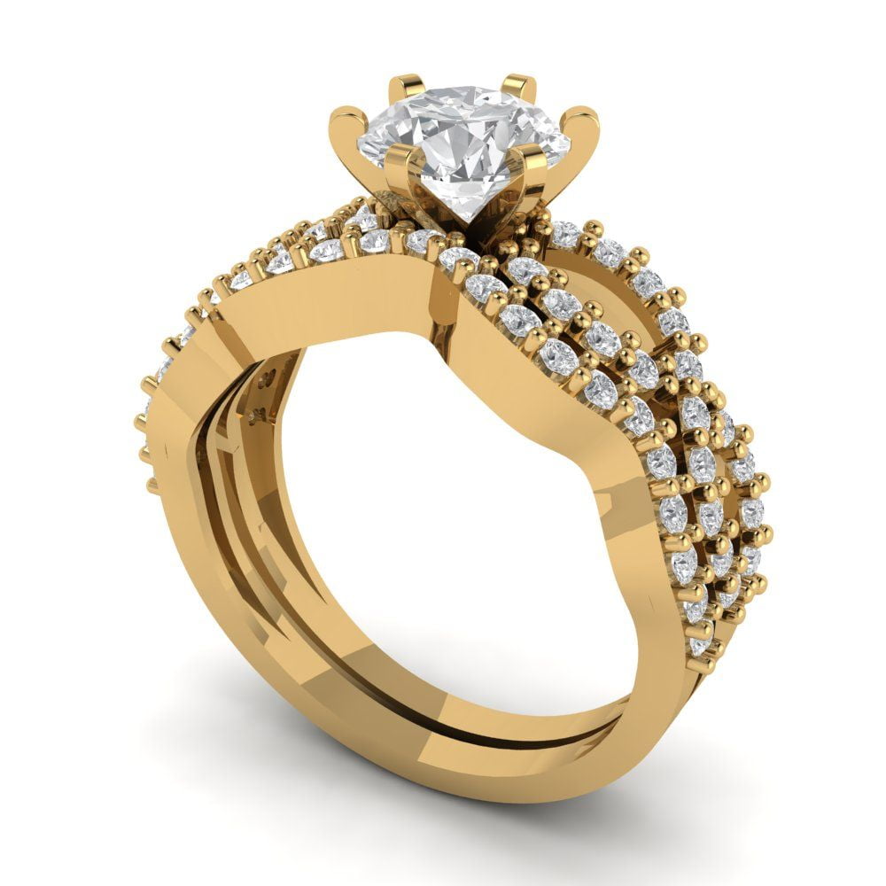 1.52 ct Brilliant Round Cut White Sapphire 14k Yellow Gold Solitaire with Accents Engagement ...