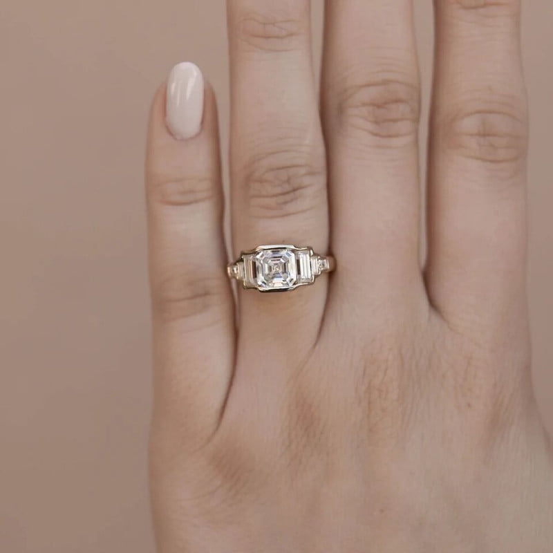 1.53 CT Asscher Cut Colorless Moissanite Bezel Set Wedding Ring ...