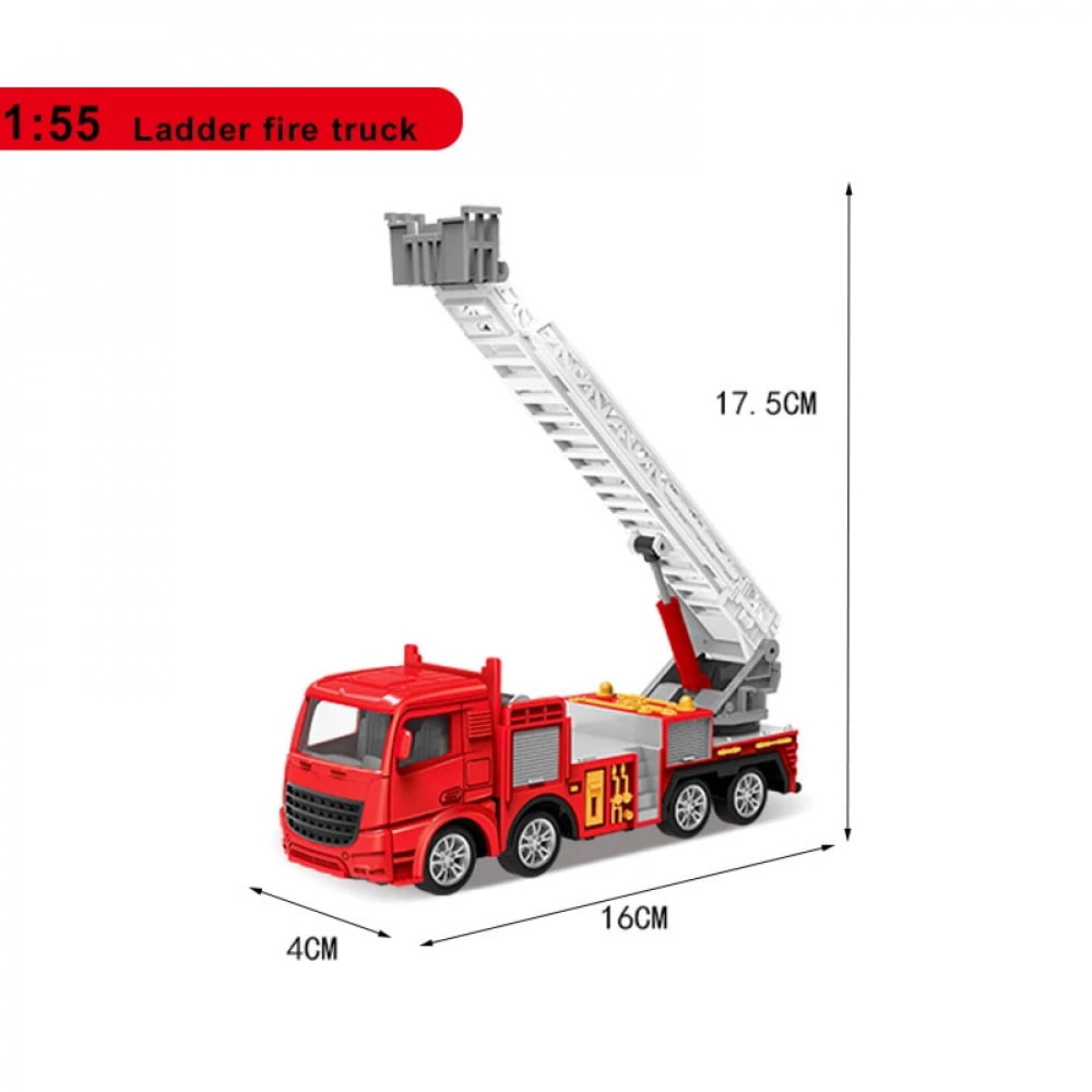 1:55 Diecast Fire Truck Model Simulation Pull Back Ladder Fire Fighting ...