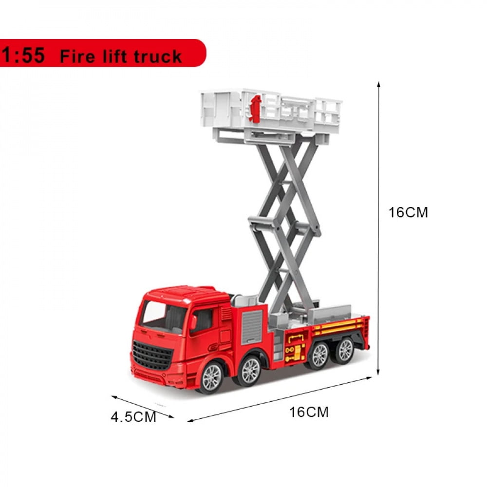 1:55 Diecast Fire Truck Model Simulation Pull Back Ladder Fire Fighting ...