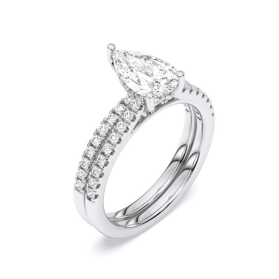 1.55Ct Pear and Round Moissanite Engagement Ring With Matching Band ...