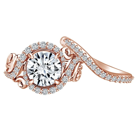 AFFY 1.57 Carat Round Shape Moissanite & Natural Diamond Engagement ...