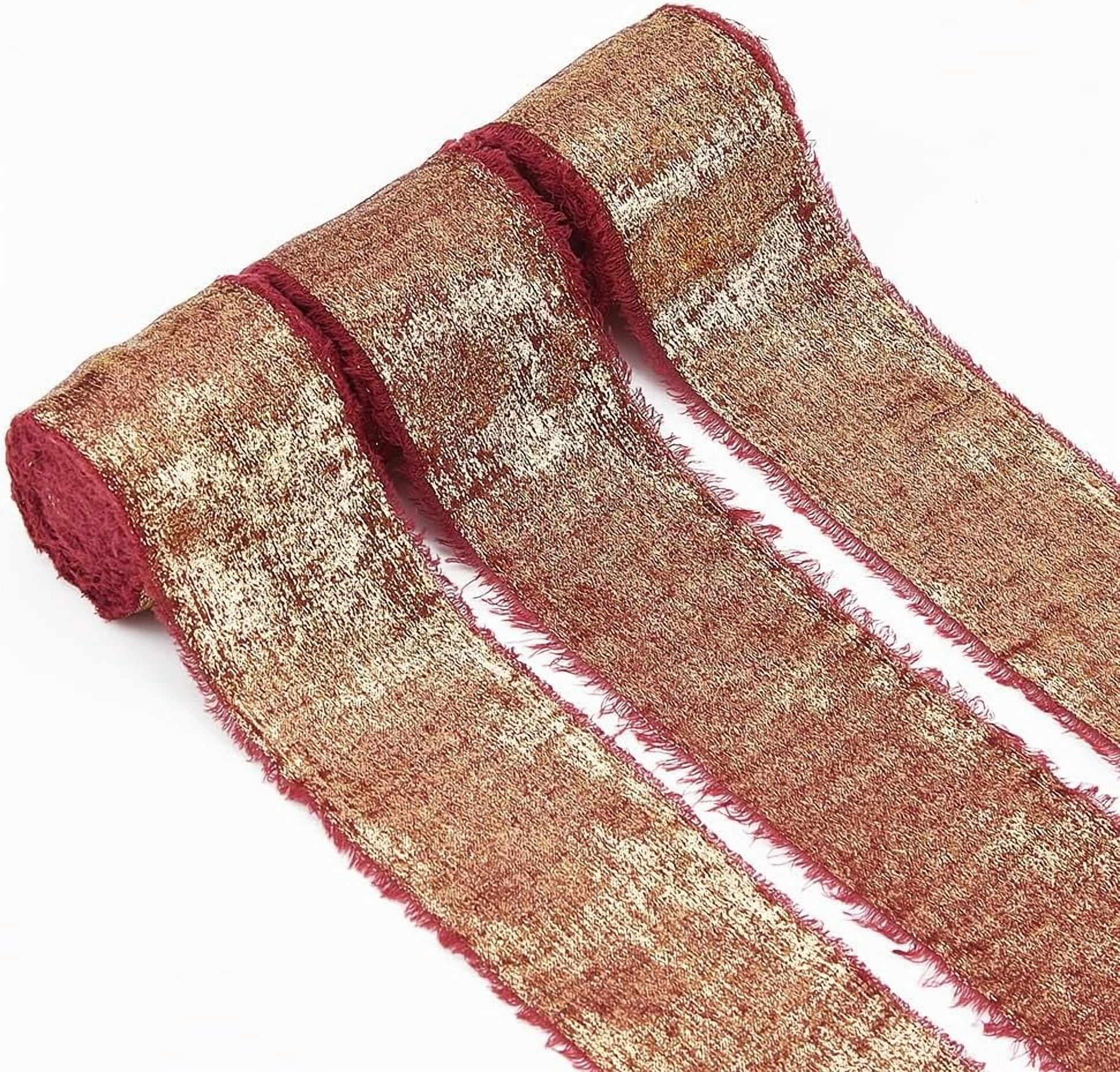 1.57 Inch x 16.4Yds 3 Rolls Glitter Chiffon Ribbons Dark Red Frayed ...