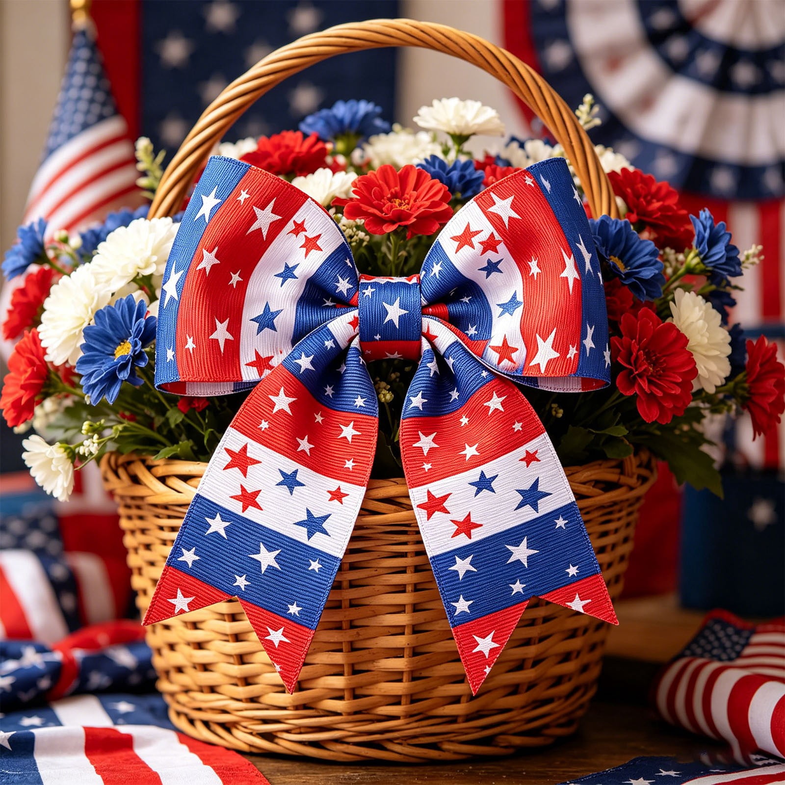 1.57 inch Patriotic Wire Edge Ribbon for 4th of July Memorial Day Home ...