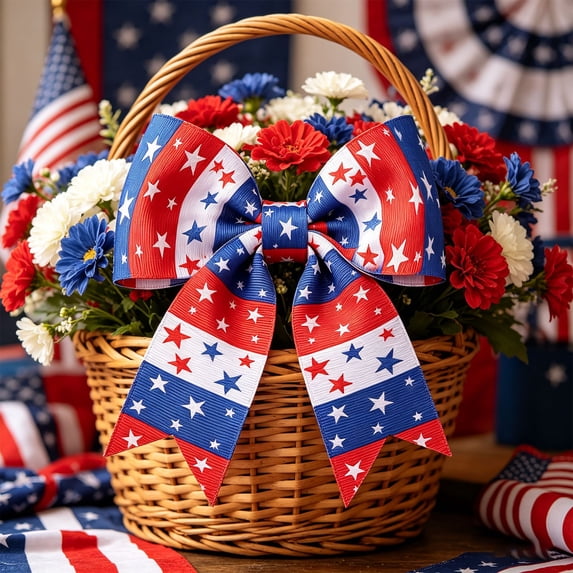 1.57 inch Patriotic Wire Edge Ribbon for 4th of July Memorial Day Home ...