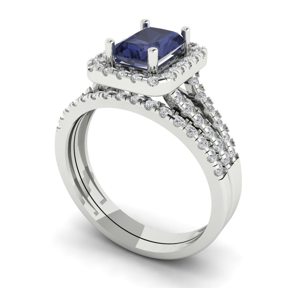 Clara Pucci 18K White Gold 1.72 Simulated Blue Sapphire Engraveable ...