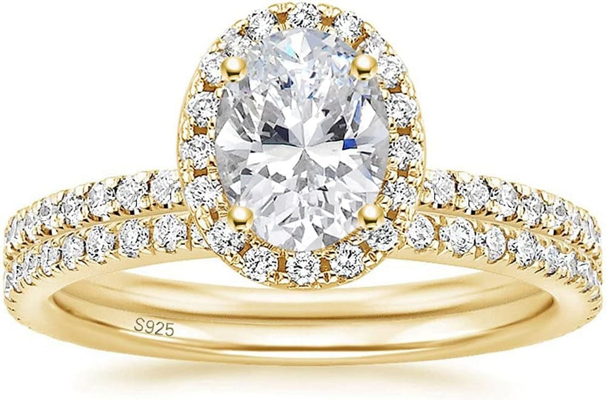 1.5CT 925 Sterling Silver Cubic Zirconia Bridal Rings Sets Oval Cut CZ Engagement Rings Wedding ...