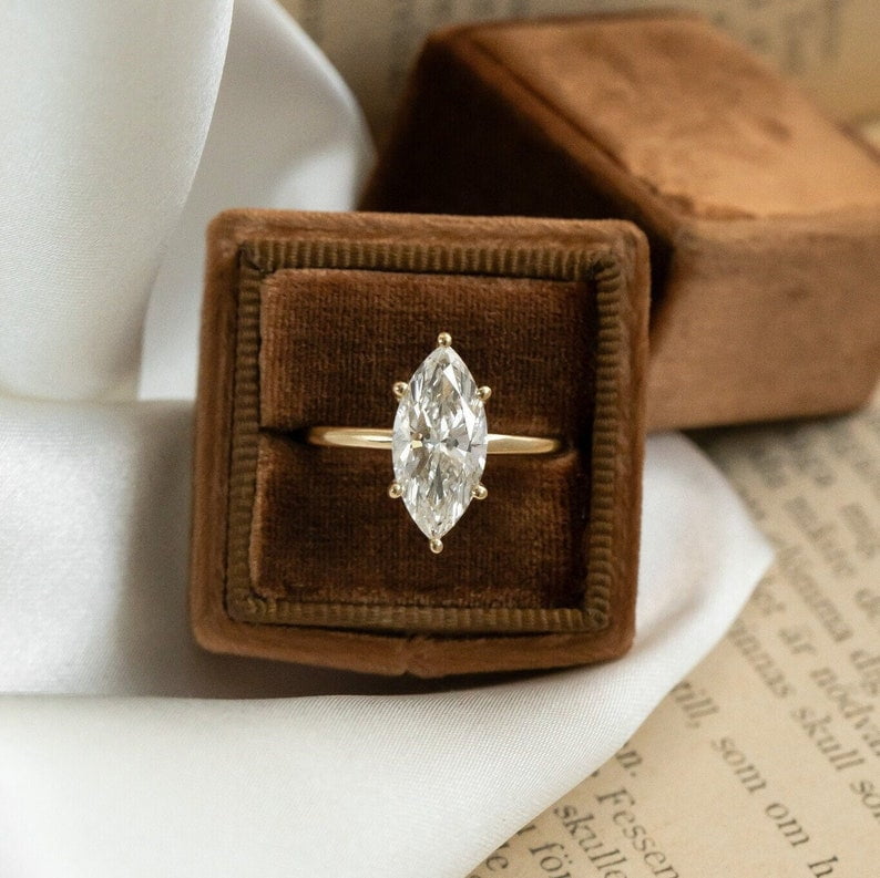 1.5CT Marquise Solitaire Moissanite Engagement Ring Anniversary Ring ...