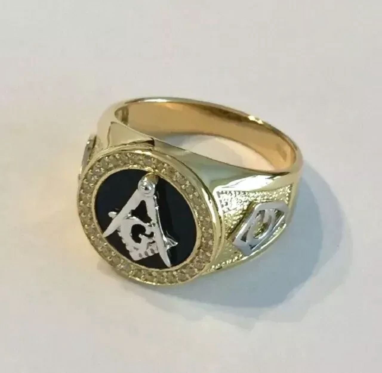 1.5Ct Round Cut Lab-Created Diamond Custom Mason Masonic Ring 14K ...