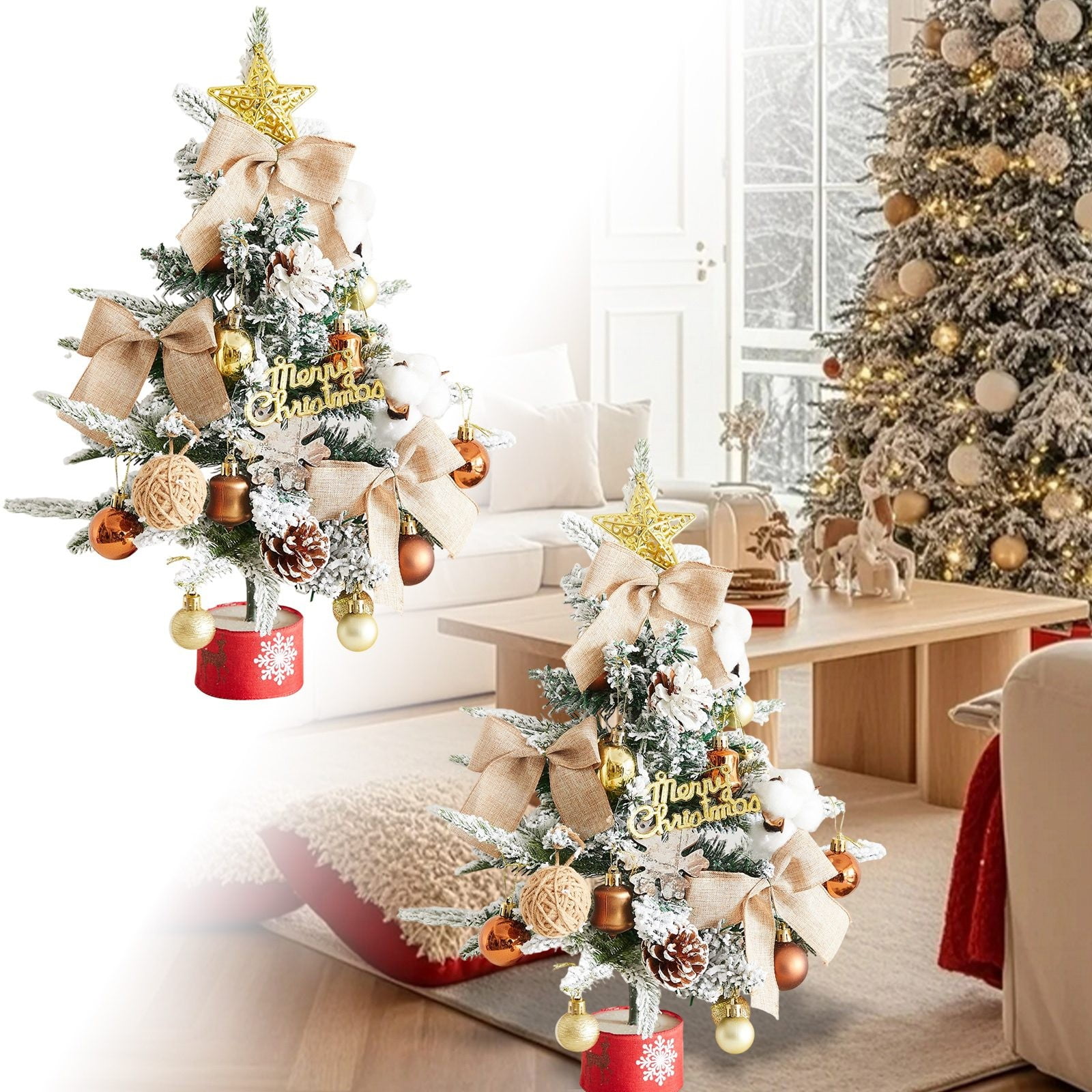 1.5Ft Mini Christmas Tree Set, Table Top Artificial Christmas Trees ...