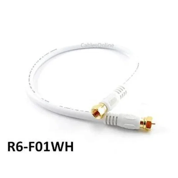 1.5Ft Premium Rg6 F-Type 75Ohm Quad Shield Cl2 White Coaxial Cable, R6 ...