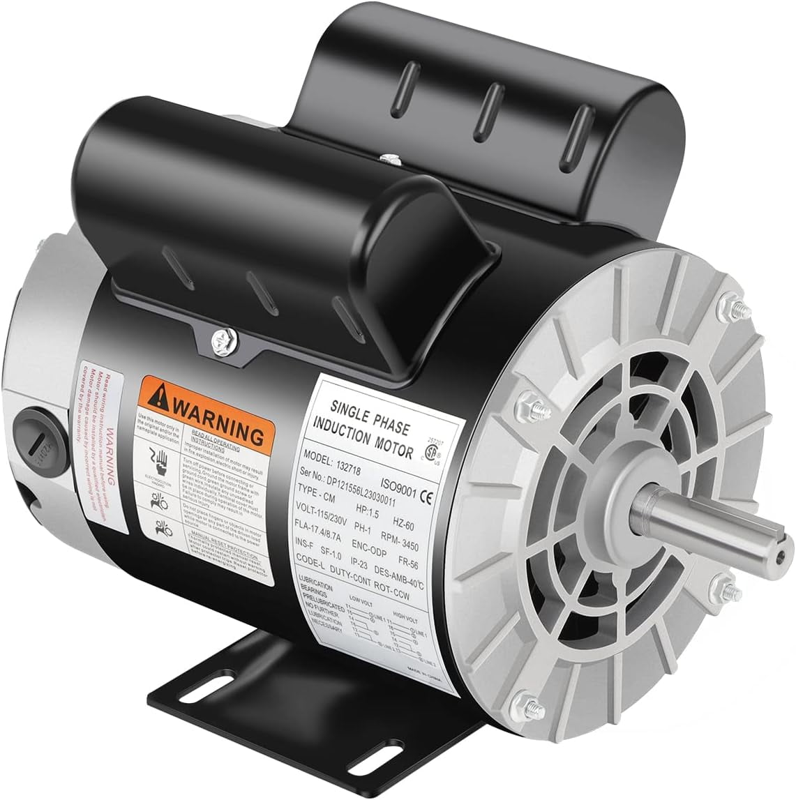 1.5HP Air Compressor Motor 3450 RPM Electric Motor, 115/230V Single ...